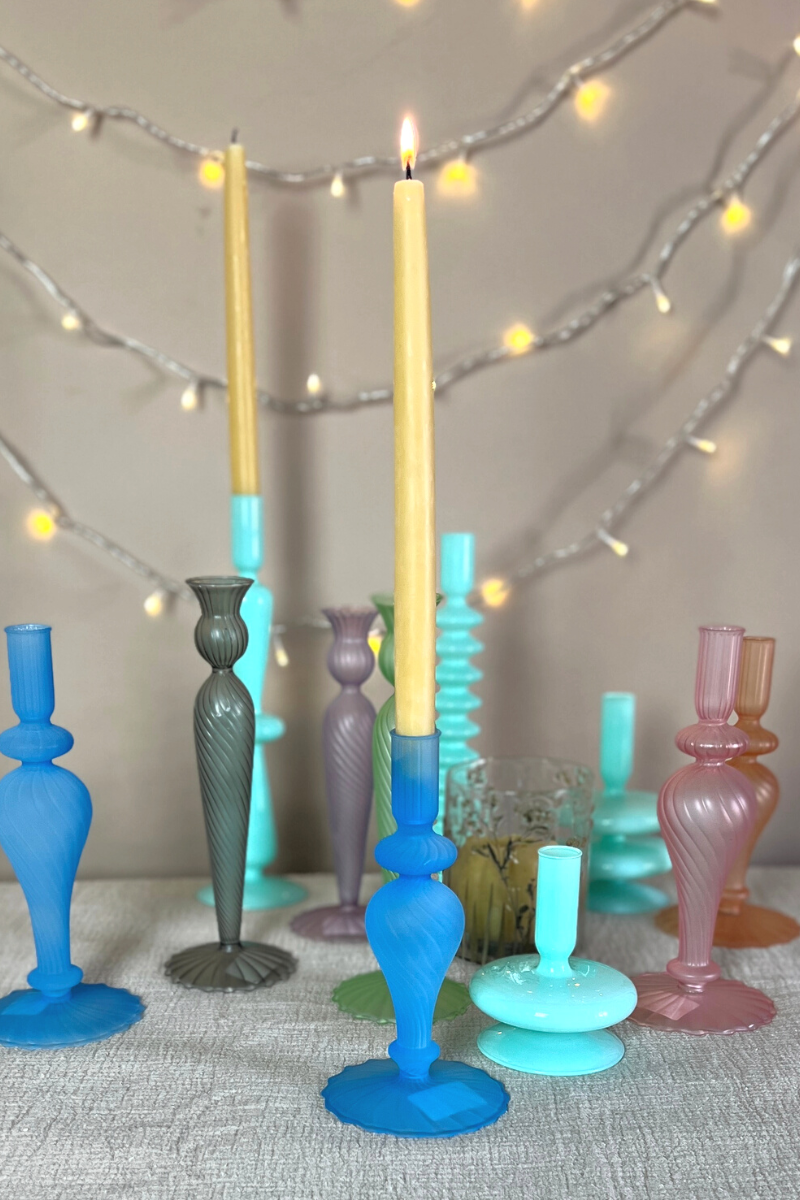 Colorful Glass Candlestick Holder – Studio Opal Boutique